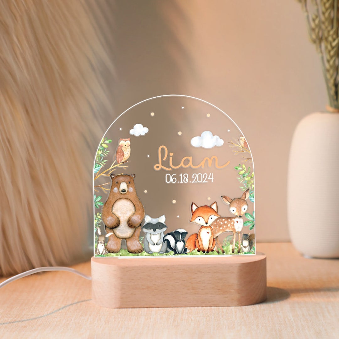 Personalised LED Animal Lamp, Kids Night Light Gift, Safari Jungle ...