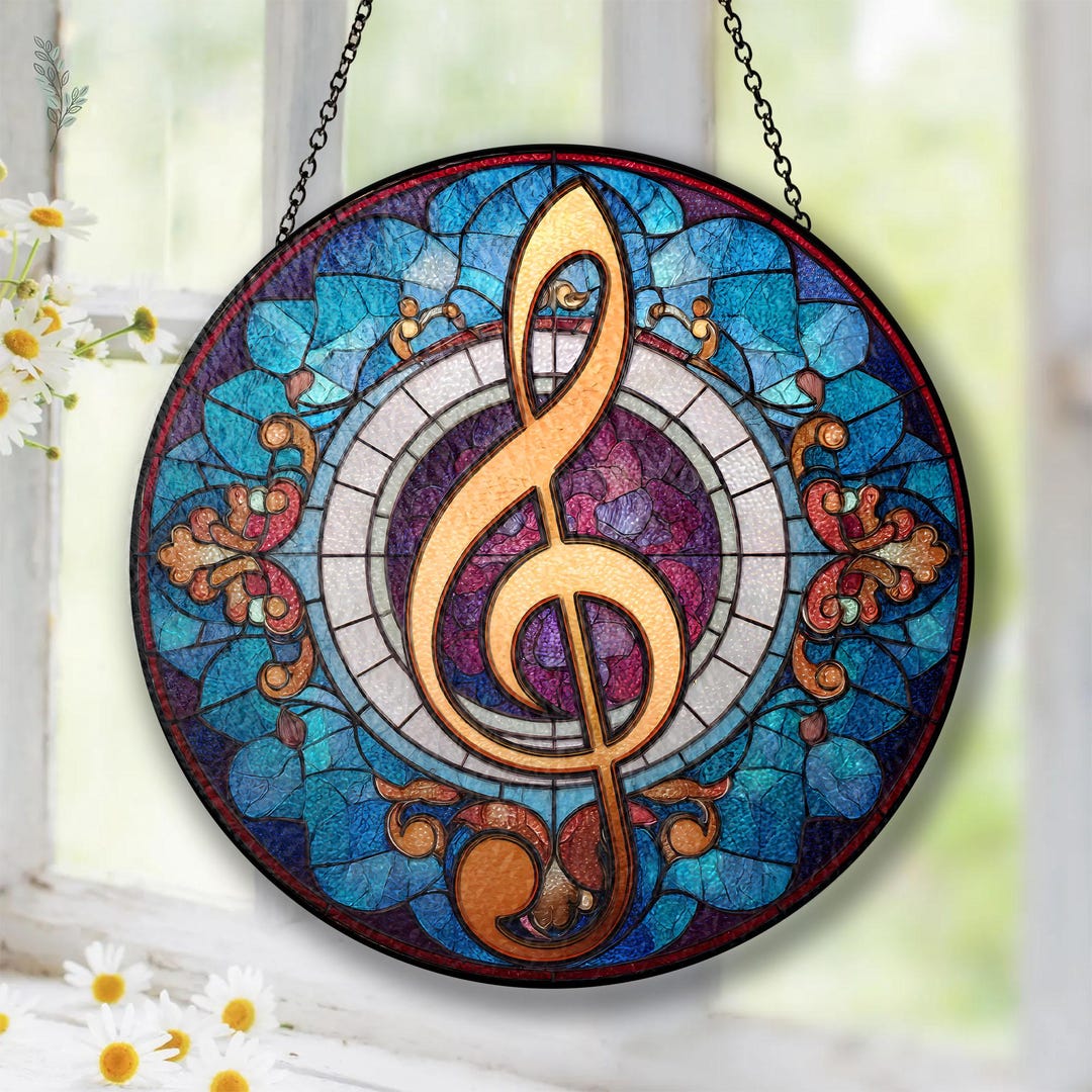 Musical Stained Glass Suncatcher, Musician Gift, Music Design,music ...