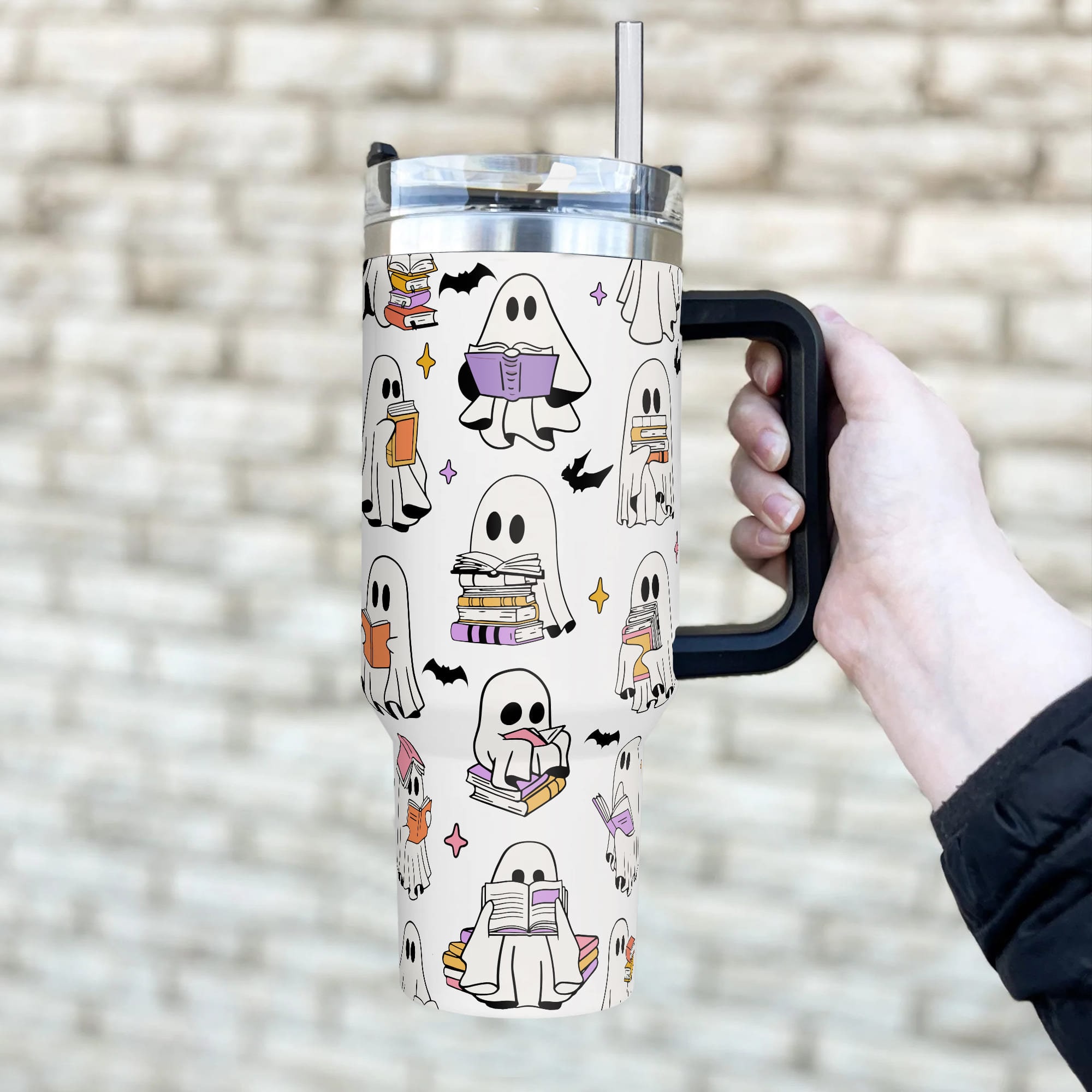 Ghost Reading Tumbler 40oz With Handle, Funny Halloween Ghost Tumbler ...
