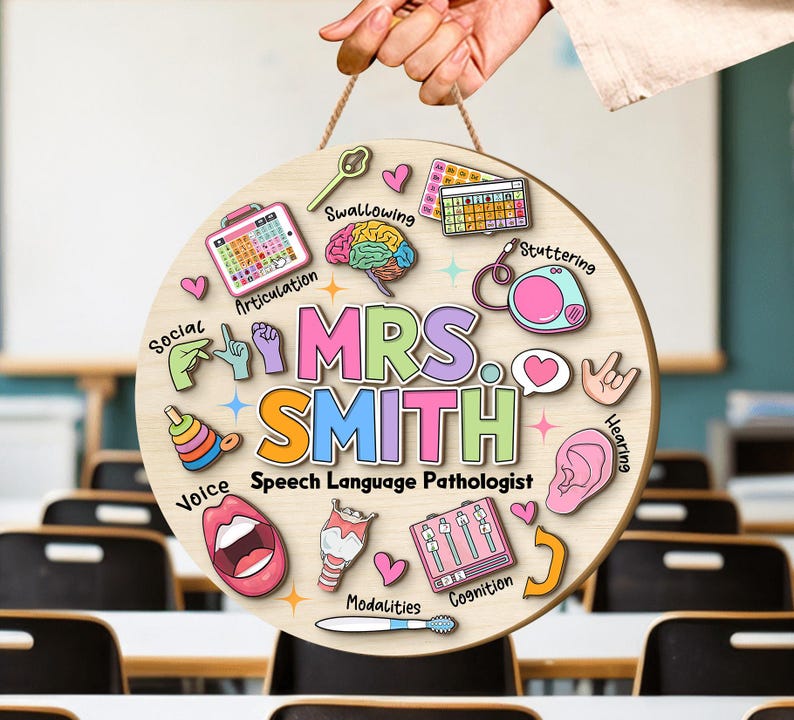Speech Pathologist Hanger Sign, Daisy Speech Therapist, SLP 3D Door ...