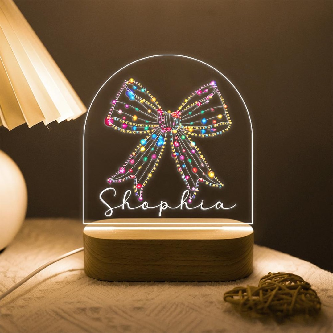 Custom Coquette Bow Name Night Light, Birthday Gift for Her, Bedroom ...