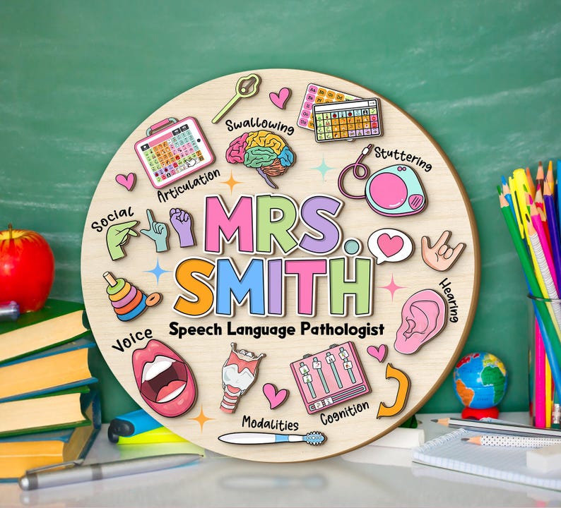 Speech Pathologist Hanger Sign, Daisy Speech Therapist, SLP 3D Door ...