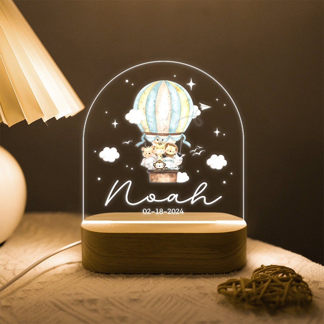 Personalised LED Animal Lamp, Kids Night Light Gift, Safari Jungle ...