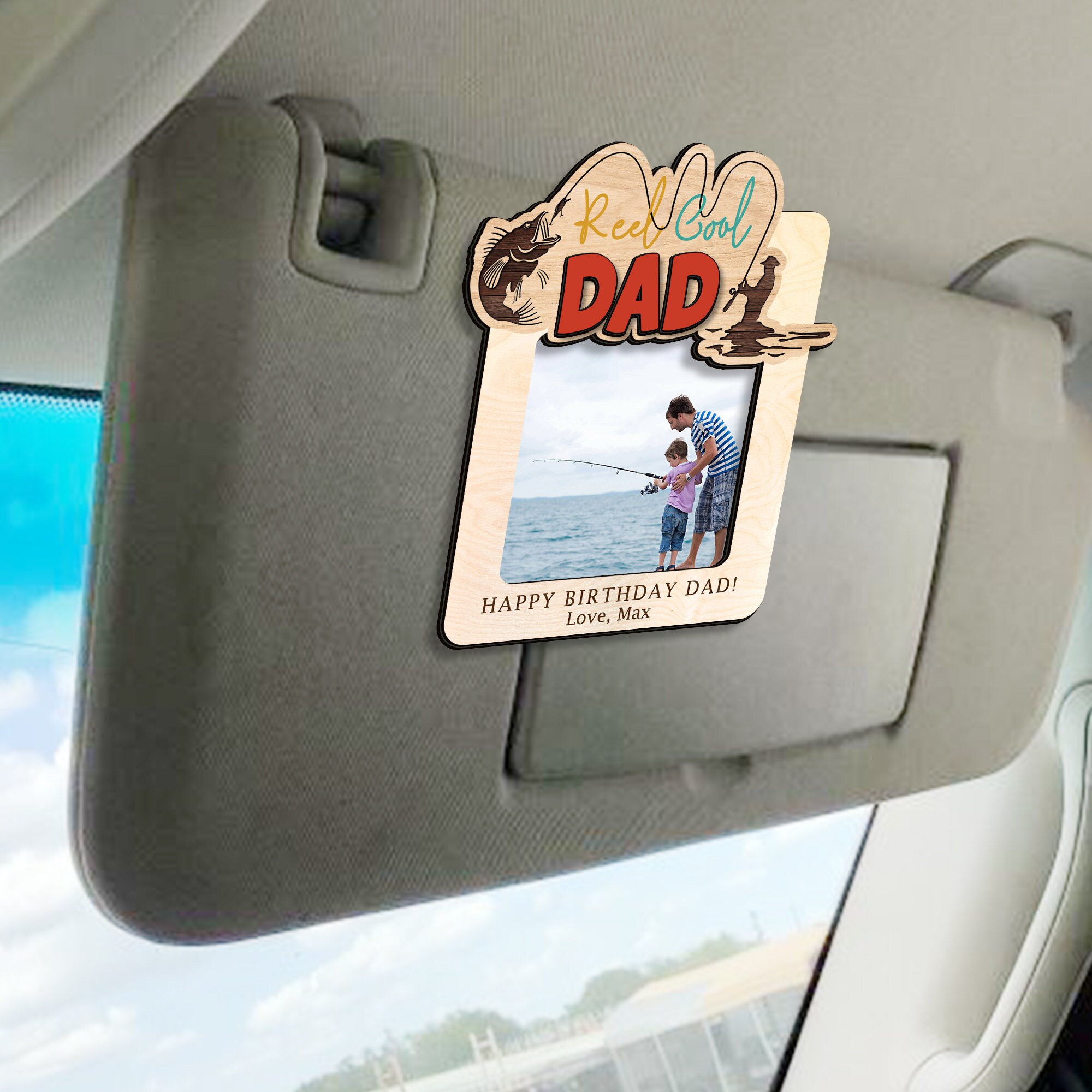 Personalized Fishing Dad Photo Car Visor Clip, Custom Grandpa Picture ...