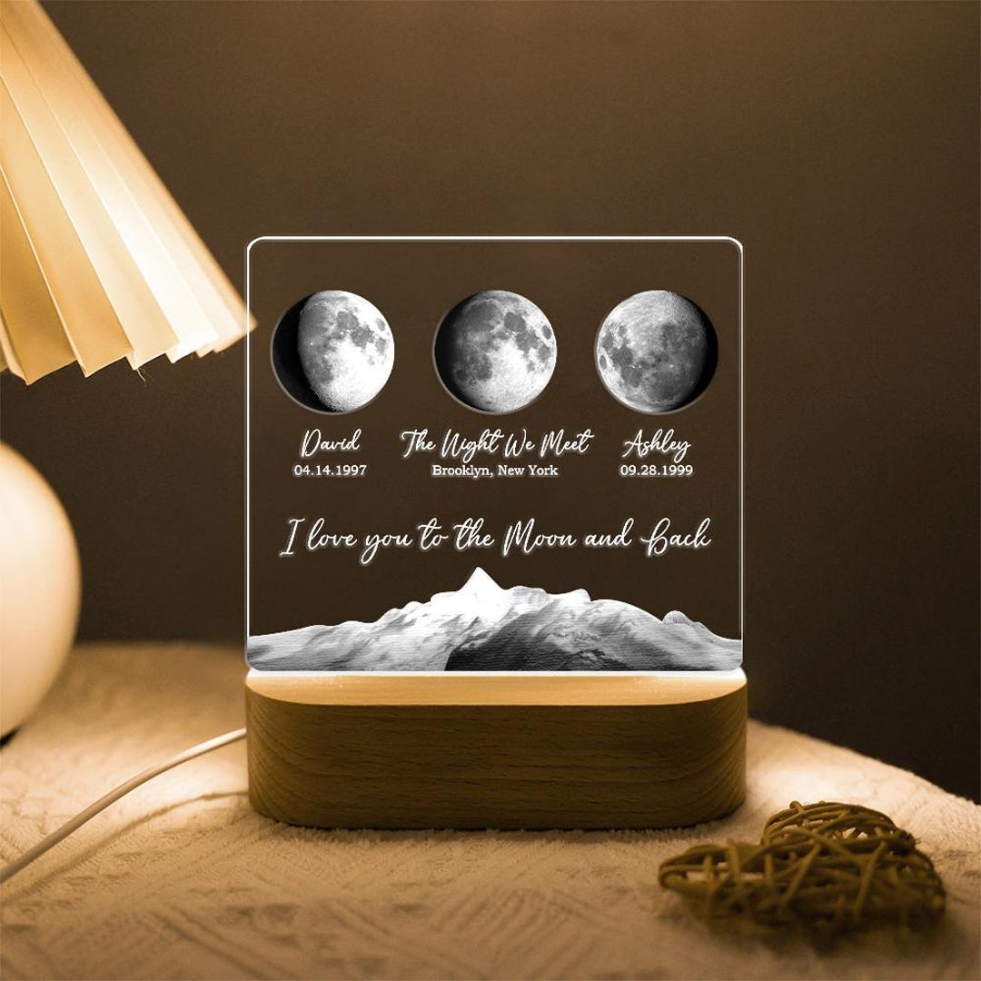 Personalized Moon Lamp, Custom Night Light Moon Phase, LED Acrylic ...