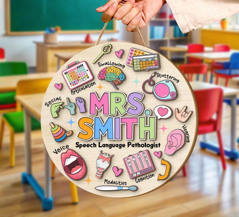 Speech Pathologist Hanger Sign, Daisy Speech Therapist, SLP 3D Door ...