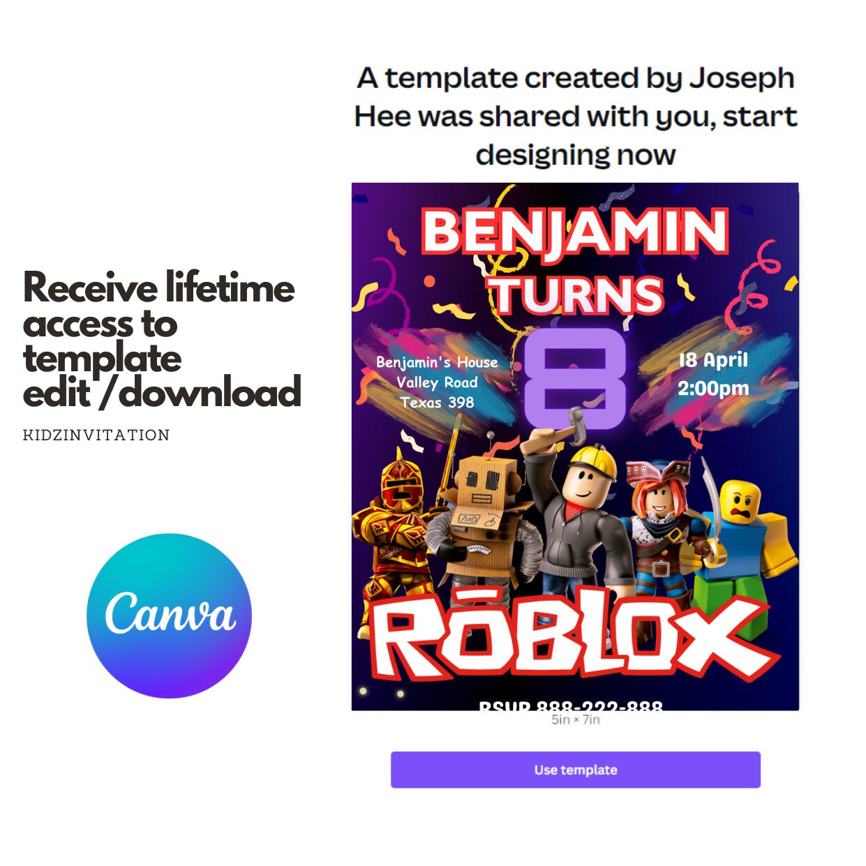 Roblox Themed Birthday Party Invitation Kids Roblox Party - Etsy Canada