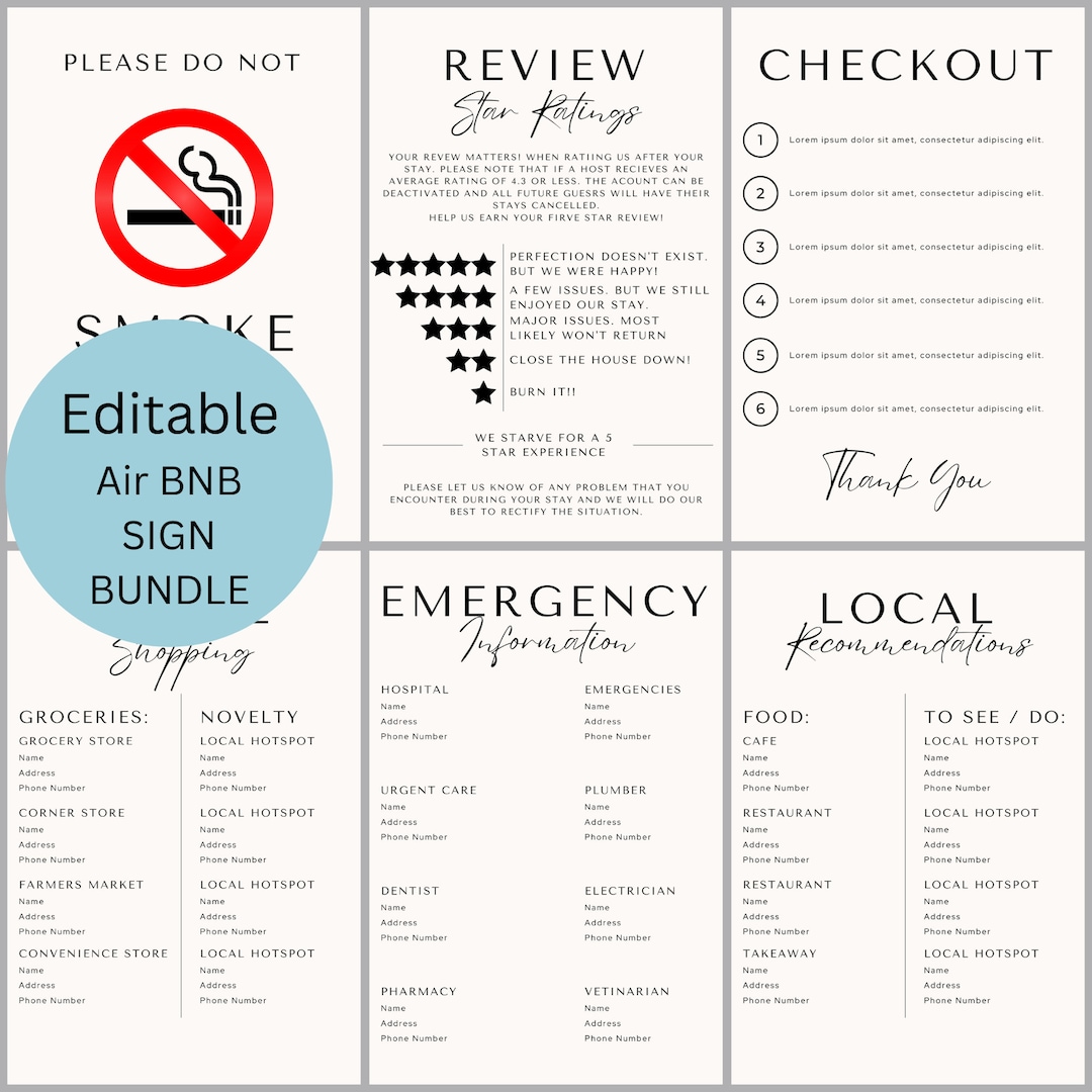 Air BNB Printable Signs Editable Instant Download WIFI - Etsy
