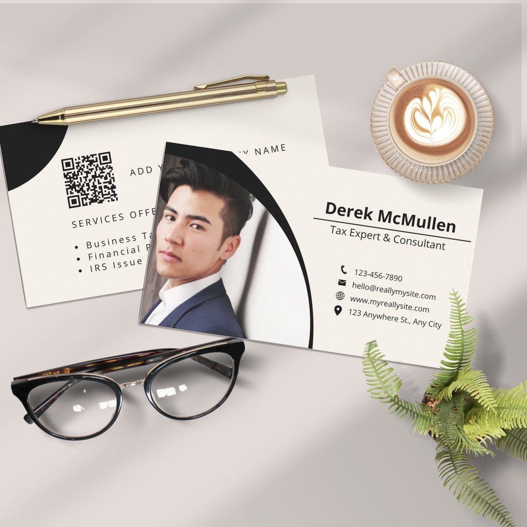 Tax Business Card Template With QR Code, Beige Boho, Printable, Instant ...