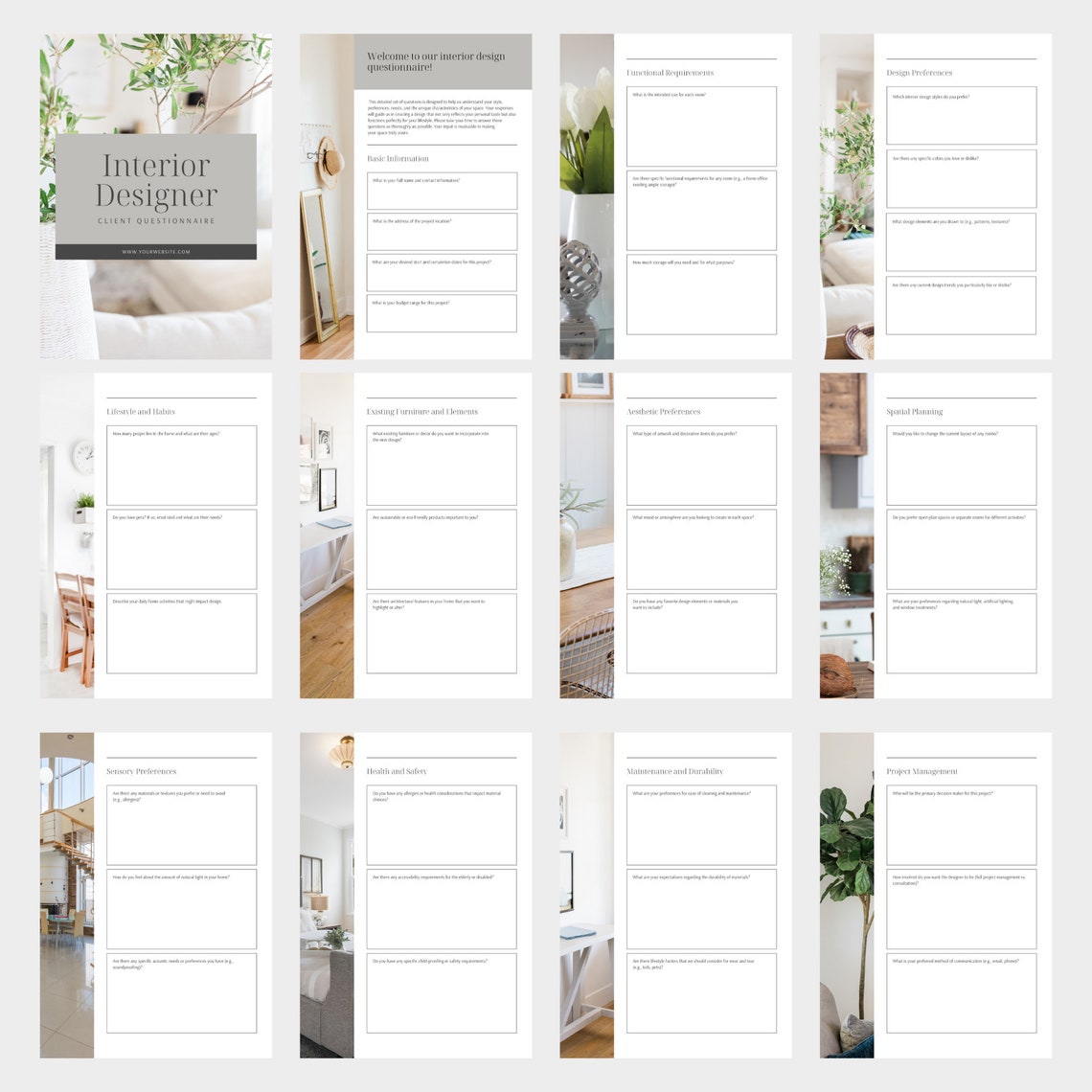 Interior Design Client Questionnaire, Fully Editable, Canva Template ...