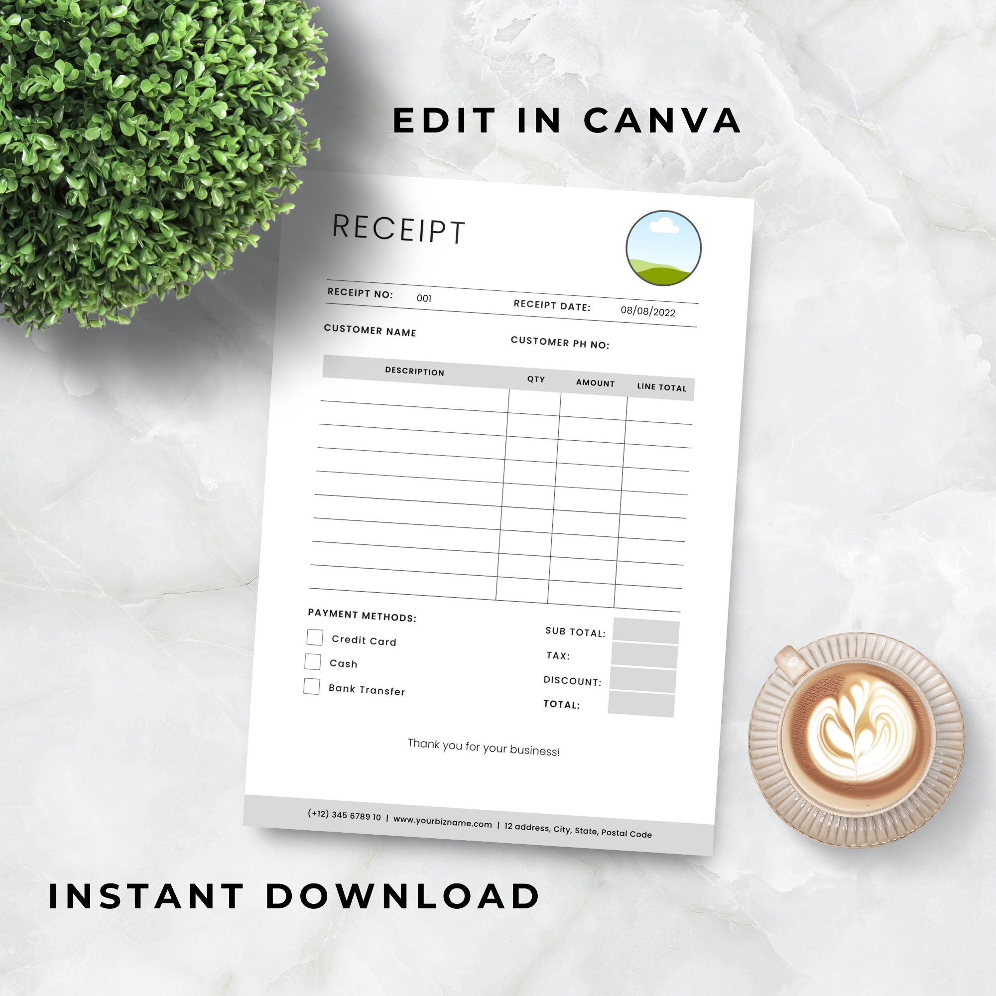 Printable Small Business Receipt, Customer Forms, EDITABLE Canva ...