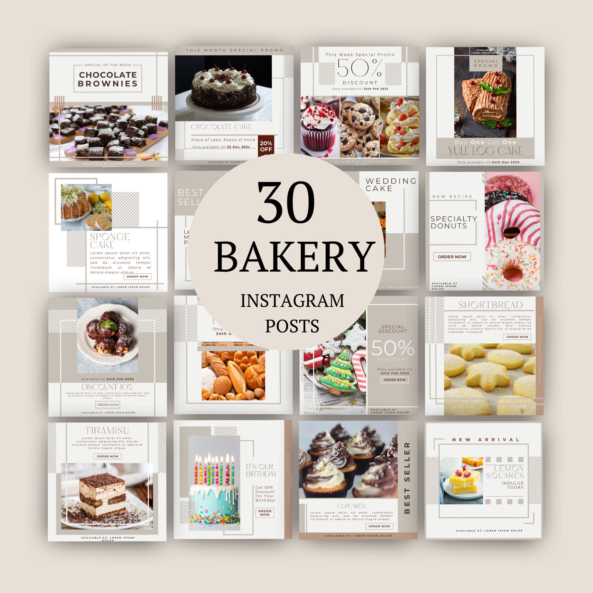 Bakery Instagram Posts, Social Media Templates, Instant Download ...