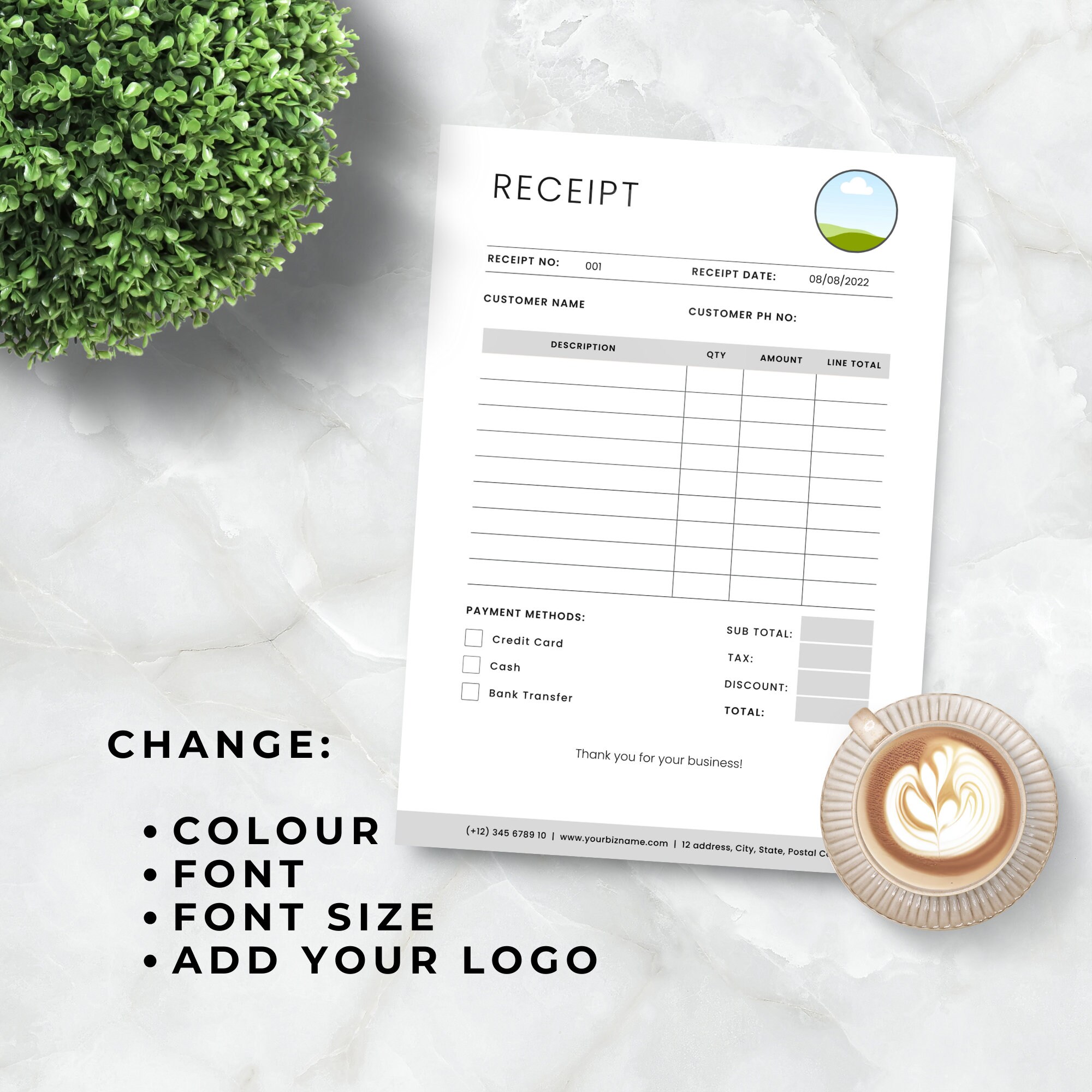 Printable Small Business Receipt, Customer Forms, EDITABLE Canva ...
