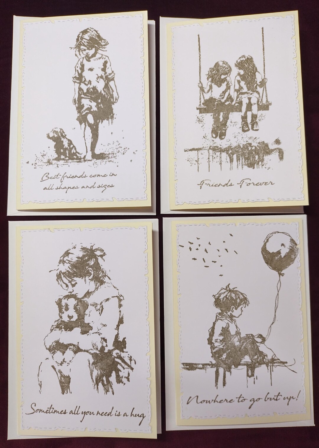 Blank Notelet Pack 4 Handmade Designs of Cute Children Dog Teddy ...