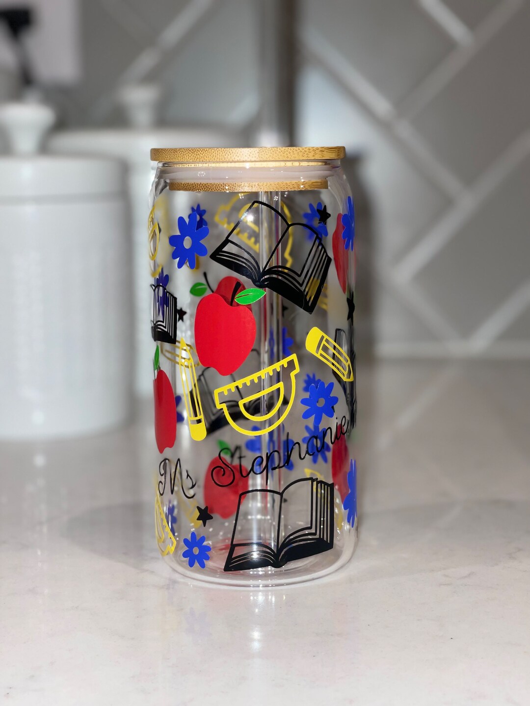 Personalized Teacher Beer Can Glass, 16 or 20 OZ Cup, Glass Straw and ...