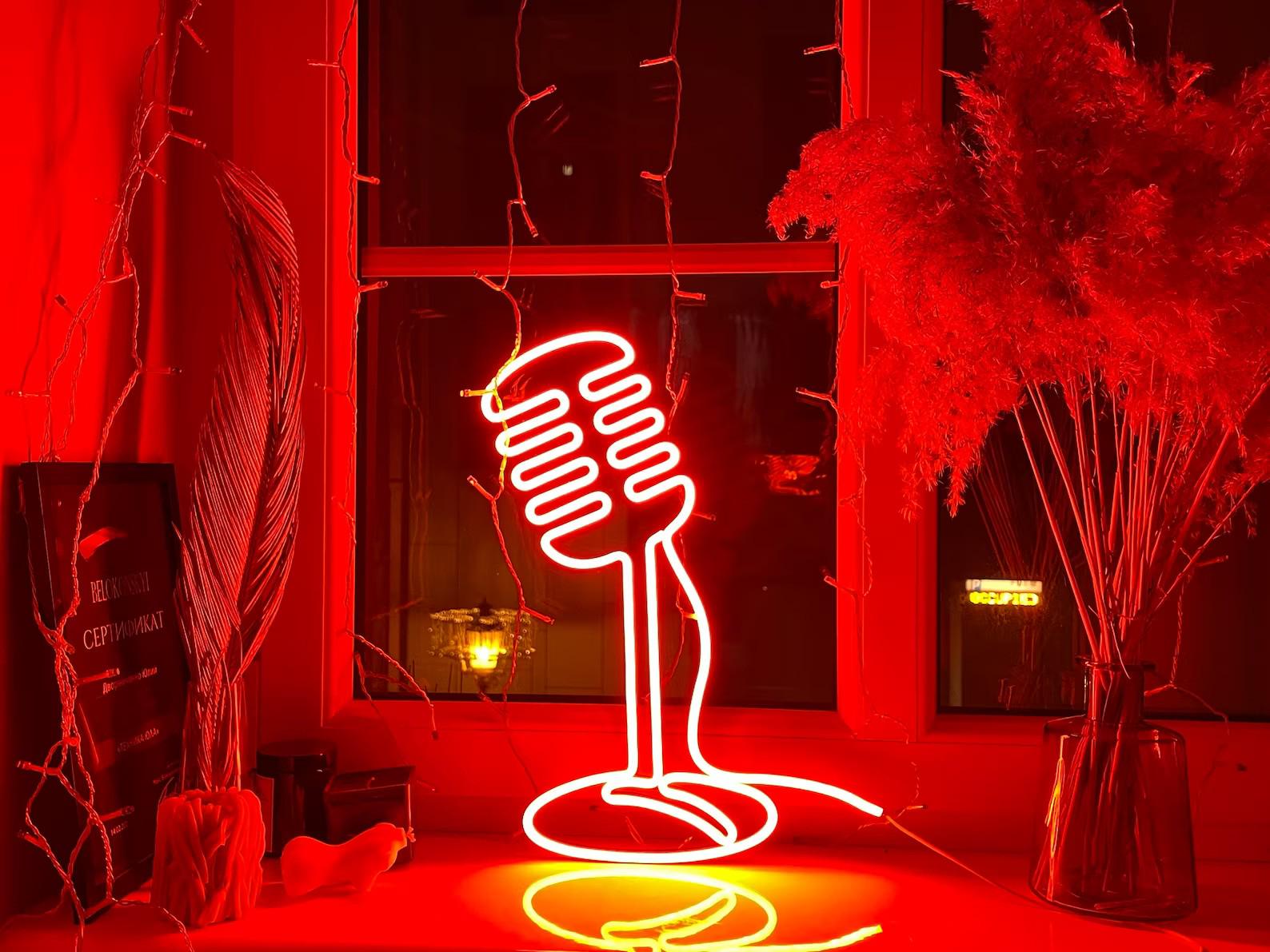 Microphone Neon Sign: Neon Led Sign - Custom LED Decor - Custom Neon ...