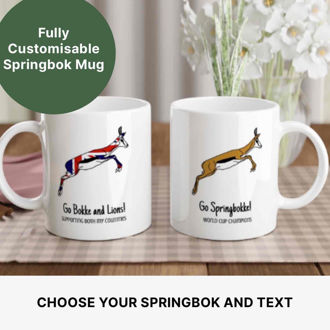 Fully Customisable Springbok Mug | Fathers Day | Rugby Supporter | Gift ...