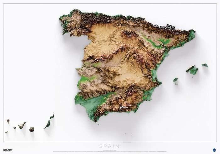 Mapa de España Mapa Elegancia Mapa impreso en 2D Mapa de - Etsy México
