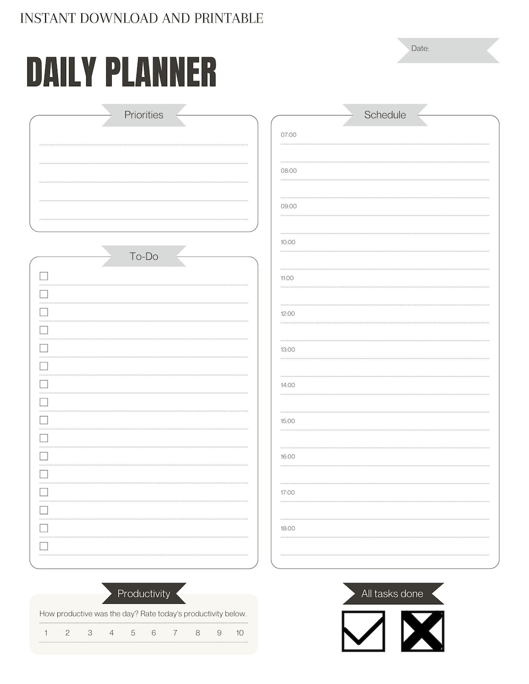 Daily Planner, Instant Download, Printable Daily Planner, Daily to Do ...