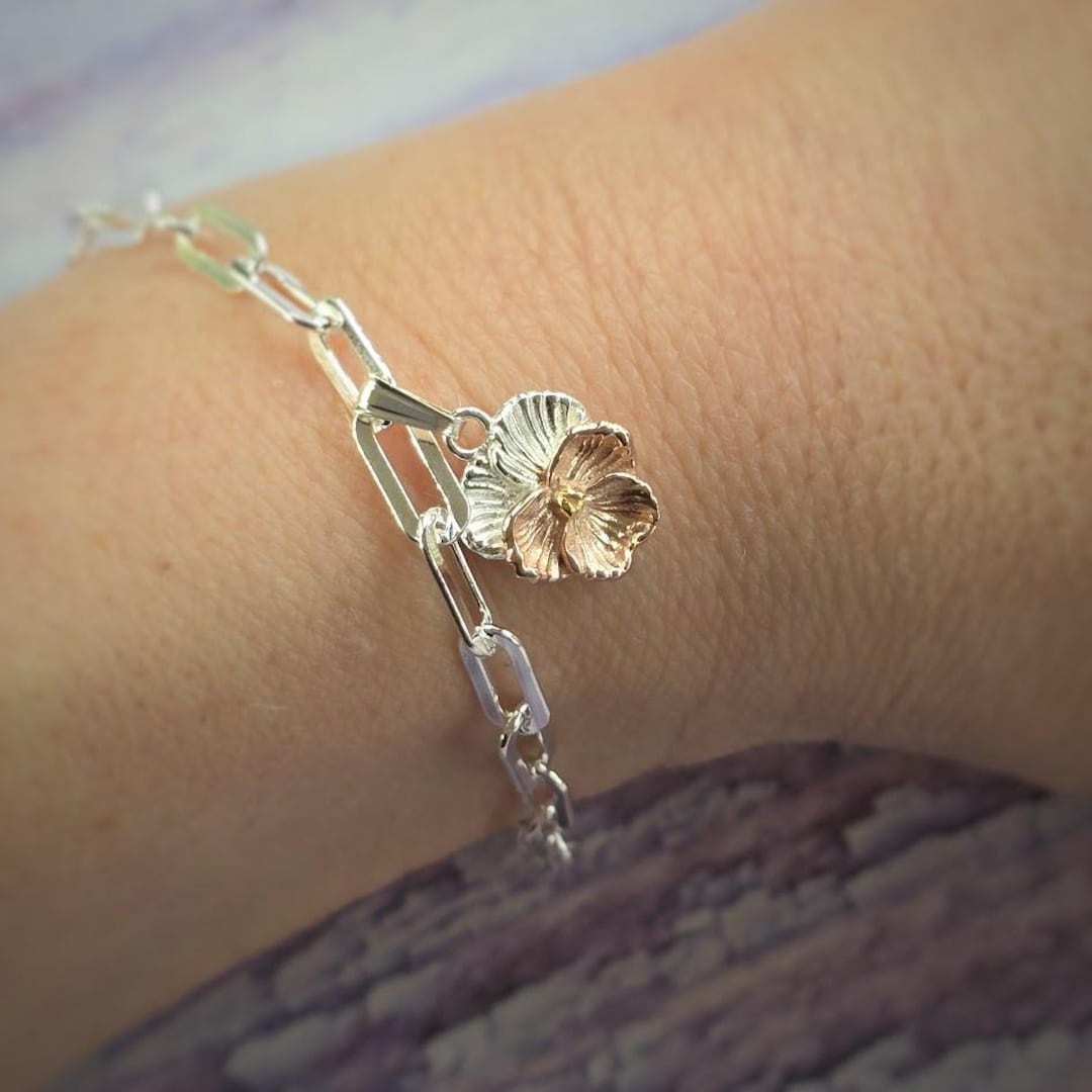 Sterling Silver Violet Charm: Rose Gold Flower Pendant - Etsy