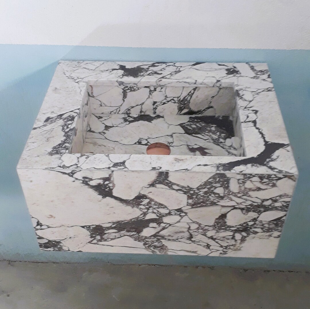 Calacatta Viola Integrated Marble Sink Wall Mounted Marble - Etsy Canada
