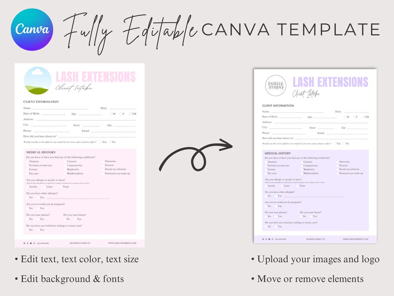 Editable Lashes Client Record Form Template Lash Tech - Etsy