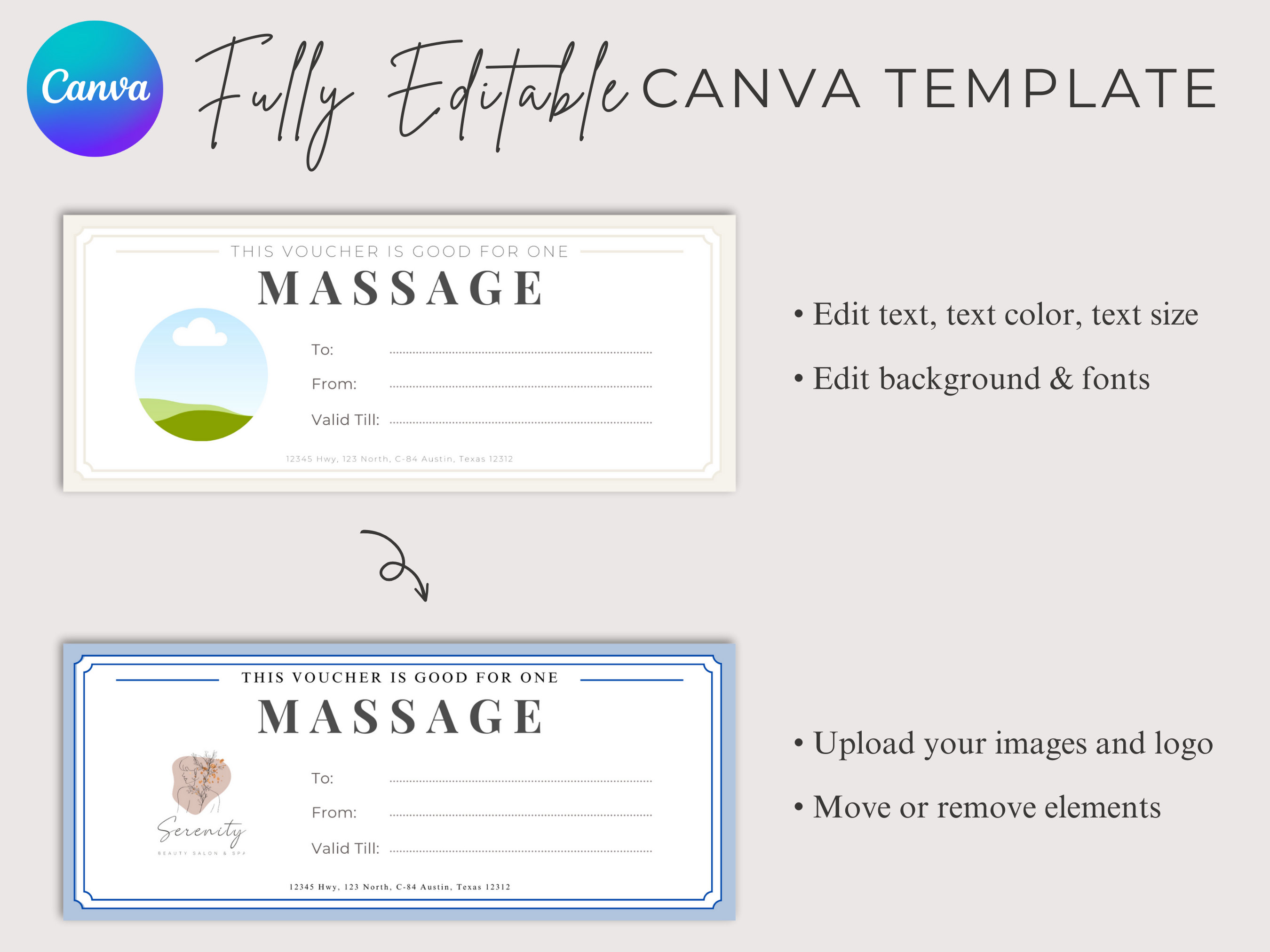 Editable Massage Gift Certificate Template, Massage Therapist Gift ...