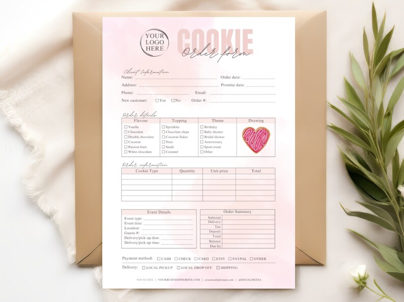 Cookie Order Form Template, Bakery Order Form, Small Business Order ...