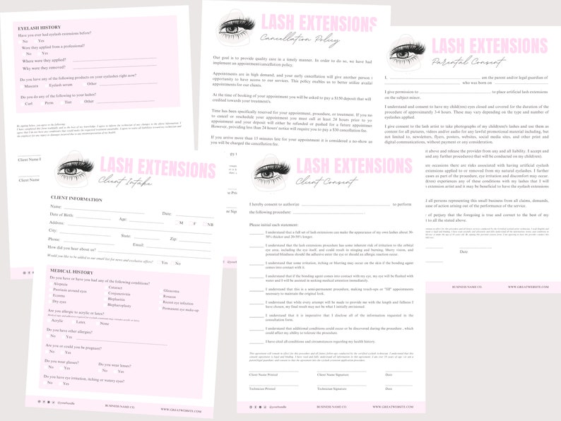 Eyelash Extension Forms Template, Lash Consent Form Printable, Editable ...
