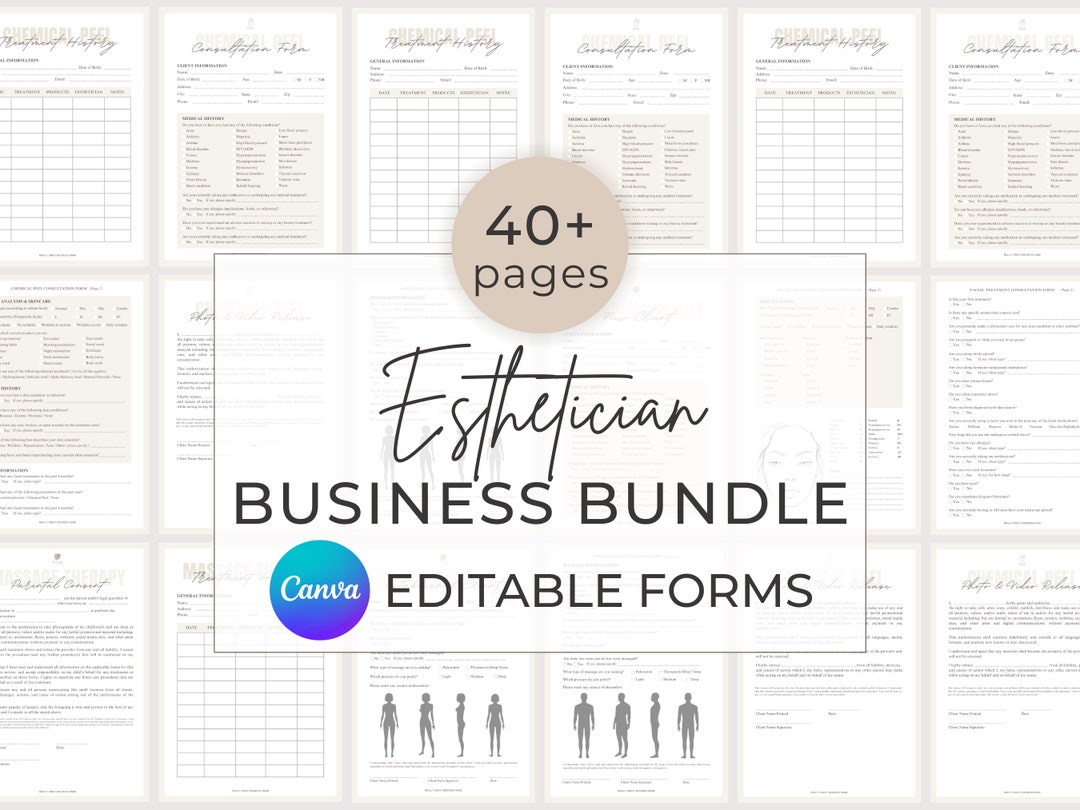 Esthetician Forms Bundle, Editable Waxing Consent Form, Printable ...
