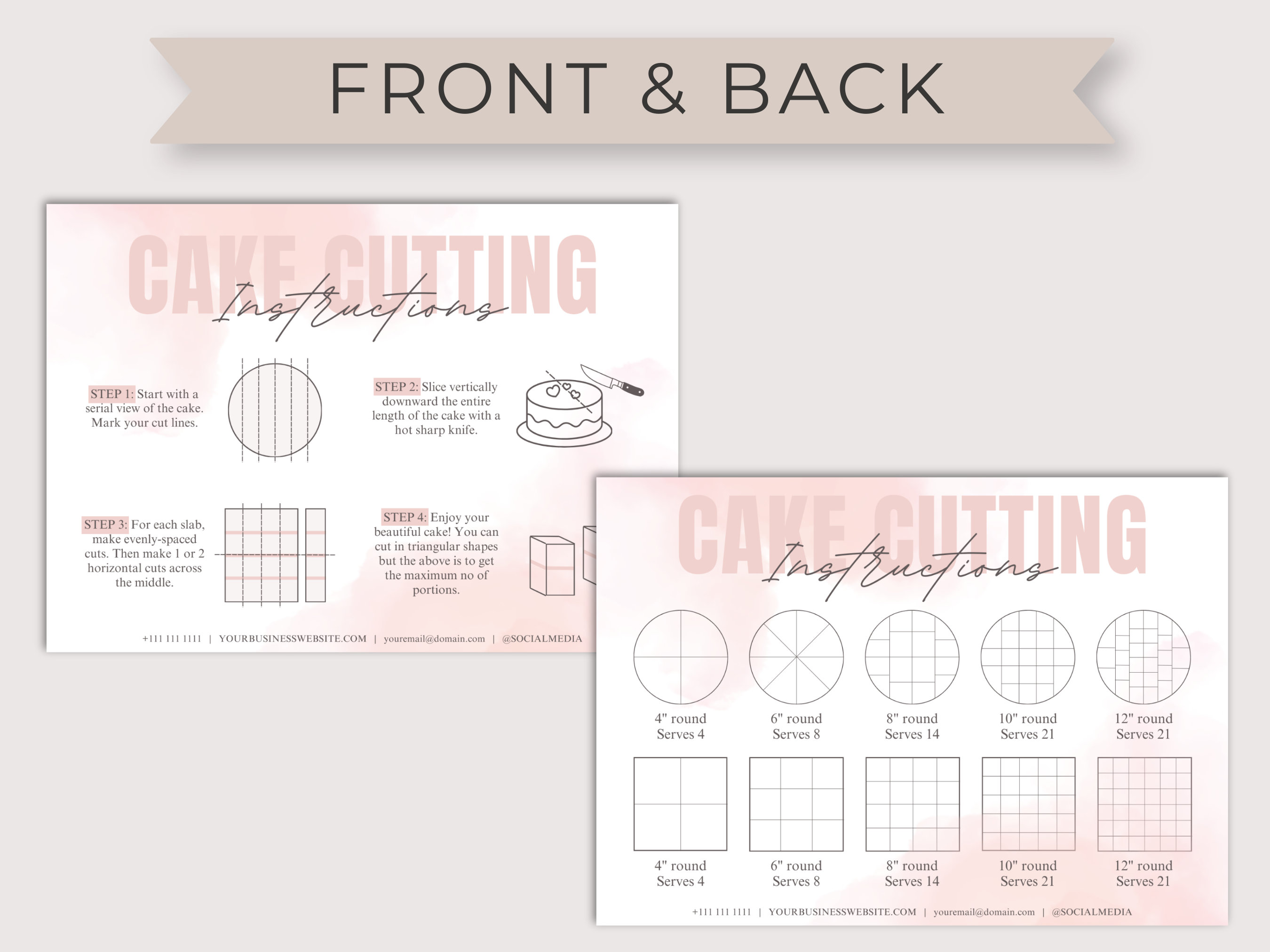 Cake Cutting Guide, Editable Cake Care Card, Cake Serving Guide for ...