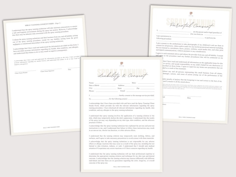 Editable Spray Tan Consent Form Printable, Spray Tan Artist Liability ...