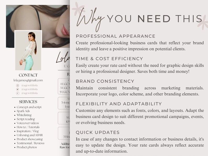 Editable UGC Rate Card Template, Minimalistic UGC Rate Sheet, Modern ...
