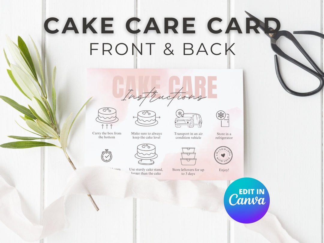 Cake Care Card, Canva Editable Wedding Cake Care Template, Printable ...