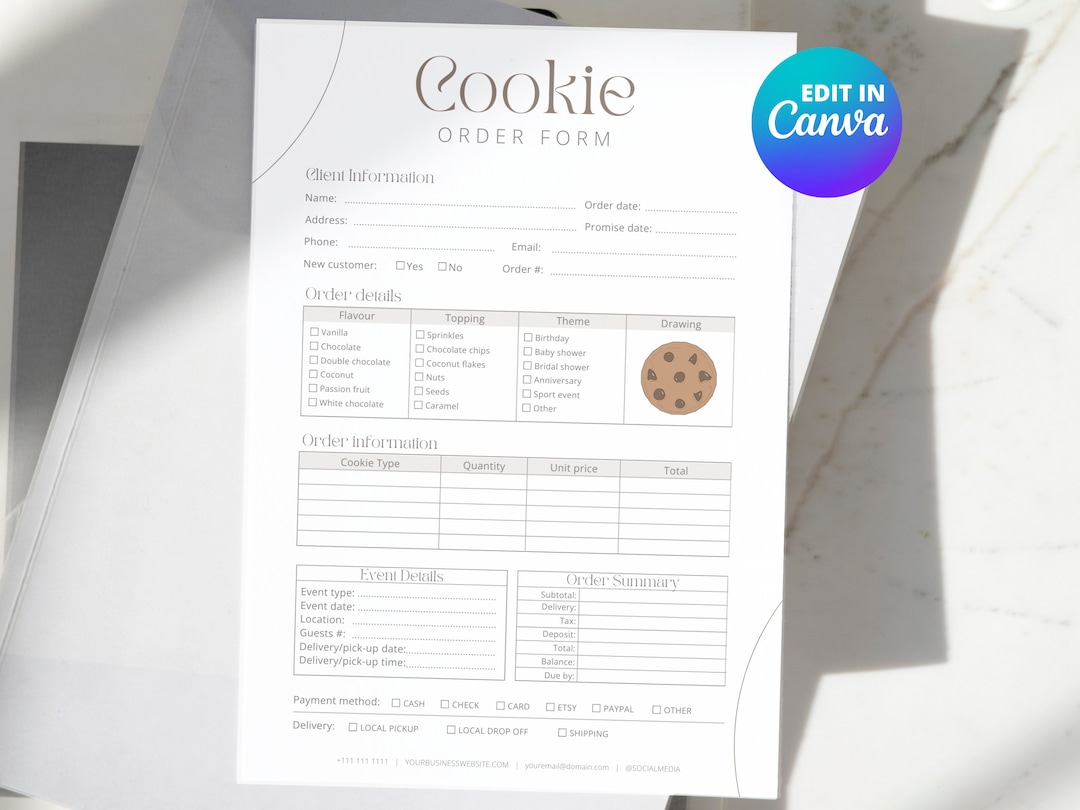 Cookie Order Form, Order Form Template, Bakery Order Form, Order Forms ...
