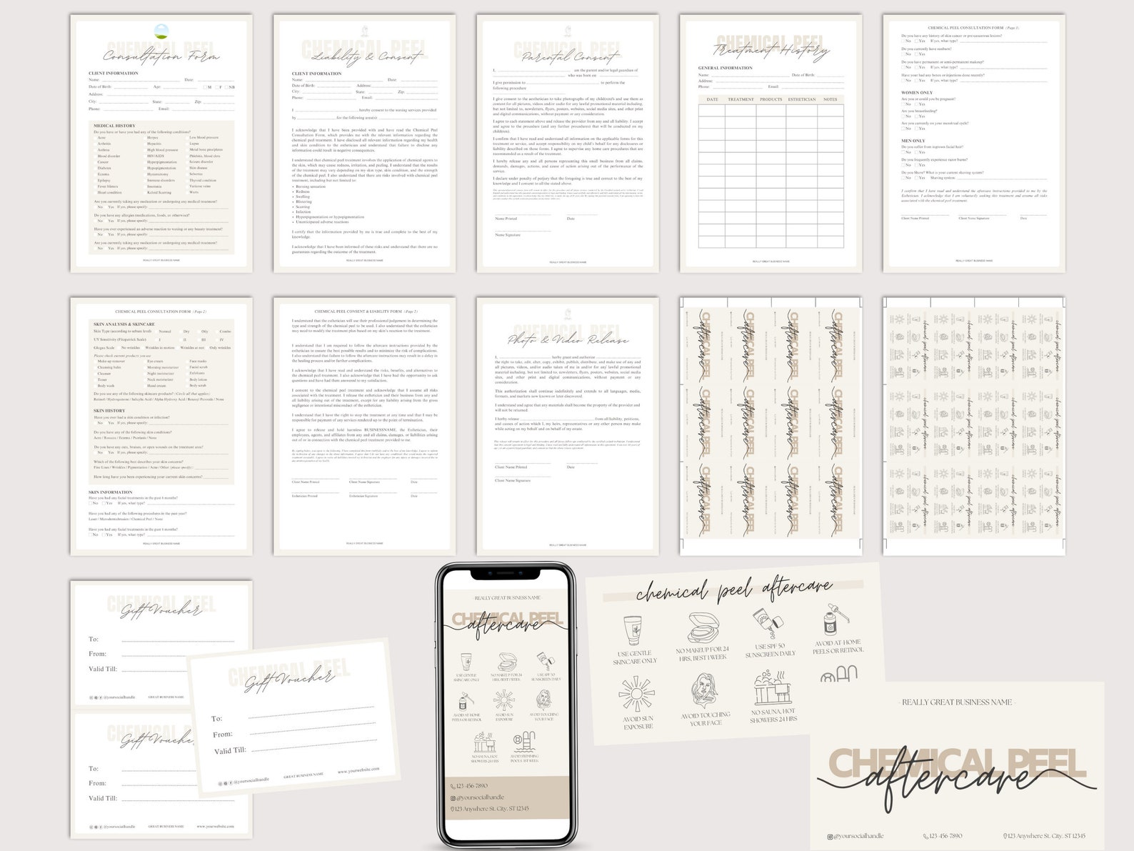 Printable Esthetician Forms Bundle, Editable Waxing Consent Form ...