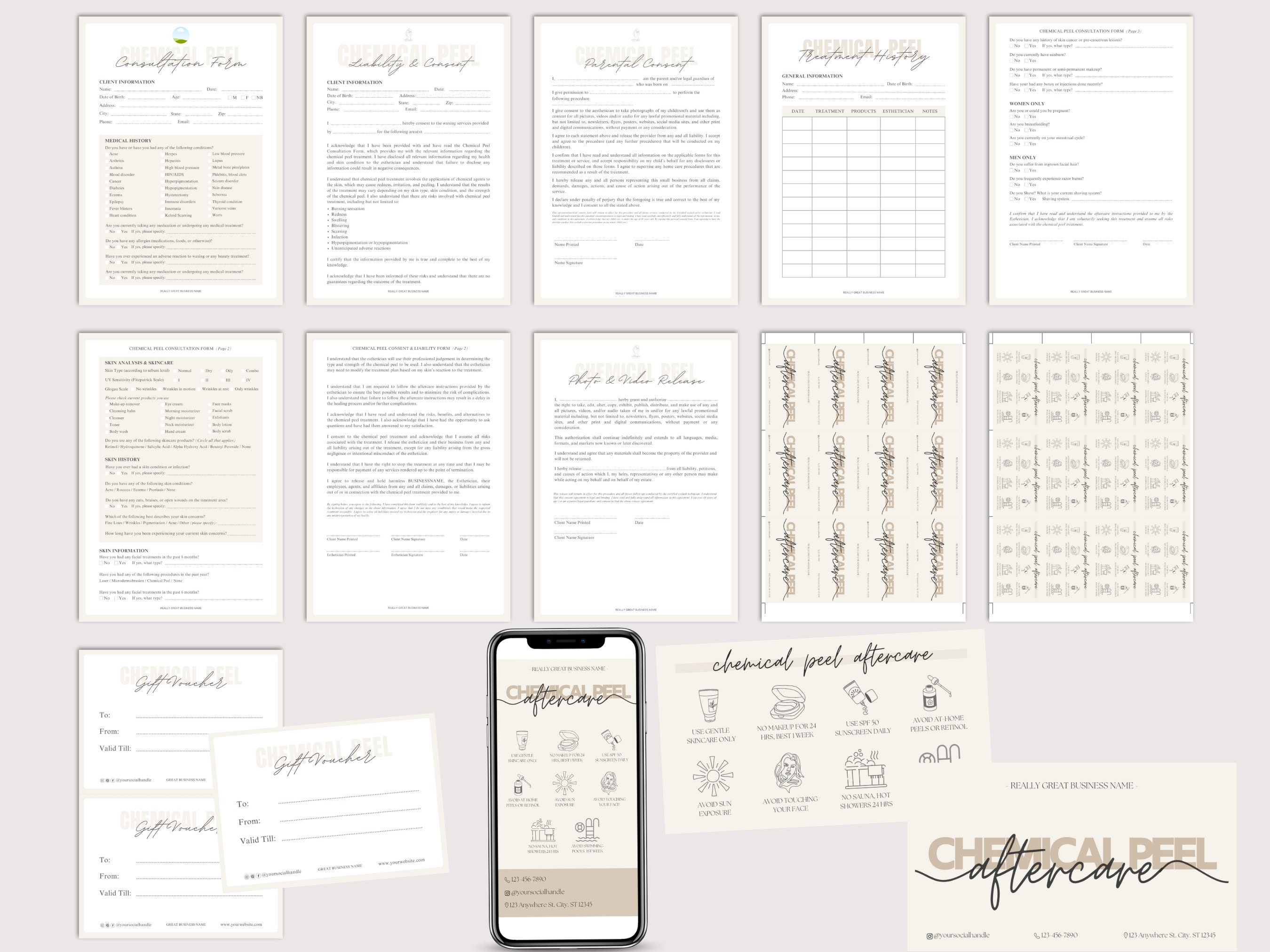 Printable Esthetician Forms Bundle, Editable Waxing Consent Form ...