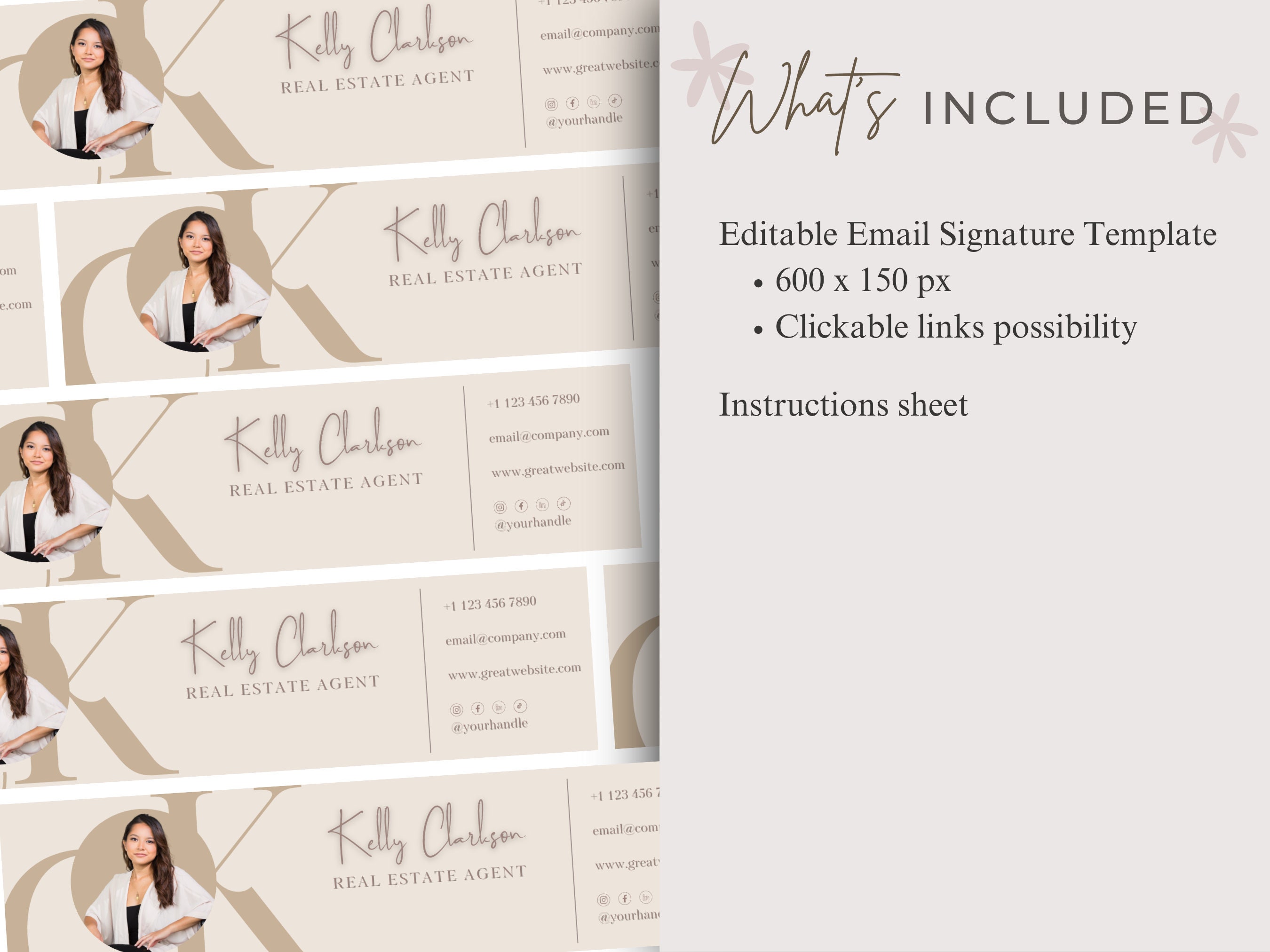 Minimalistic Email Signature Template With Clickable Links, Custom Gmail Signature With Photo ...