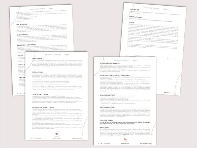 Editable Balloon Artist Contract Template, Minimal Balloon Stylist ...