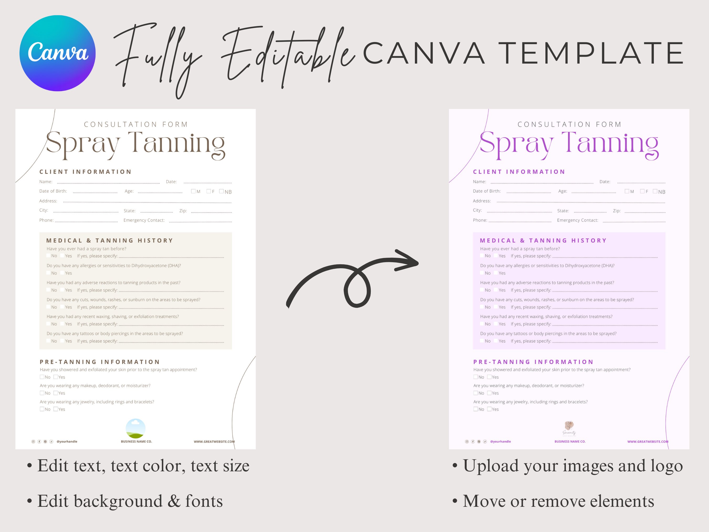 Editable Spray Tan Forms Bundle, Spray Tanning Consent Form Template ...
