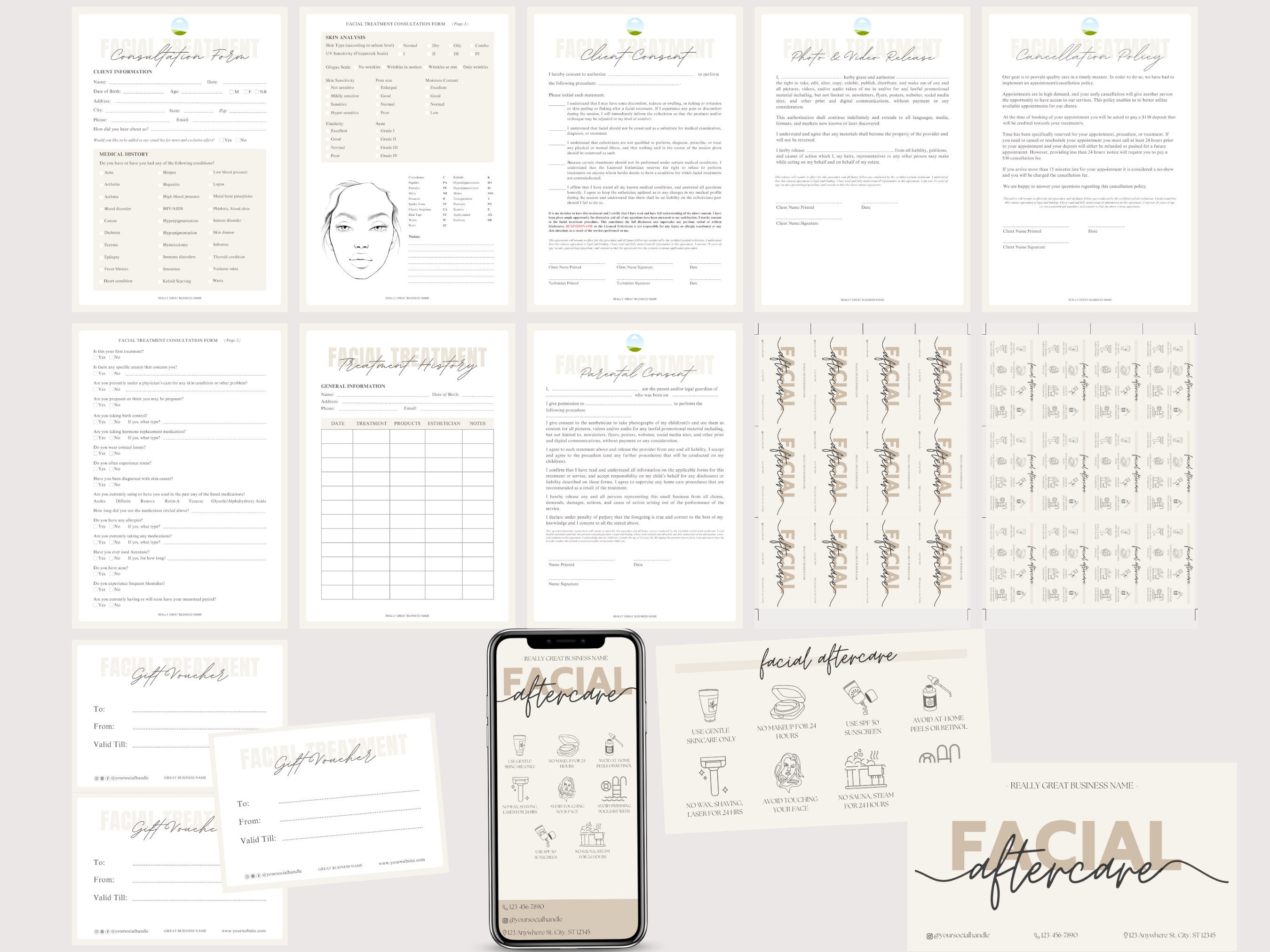 Printable Esthetician Forms Bundle, Editable Waxing Consent Form ...