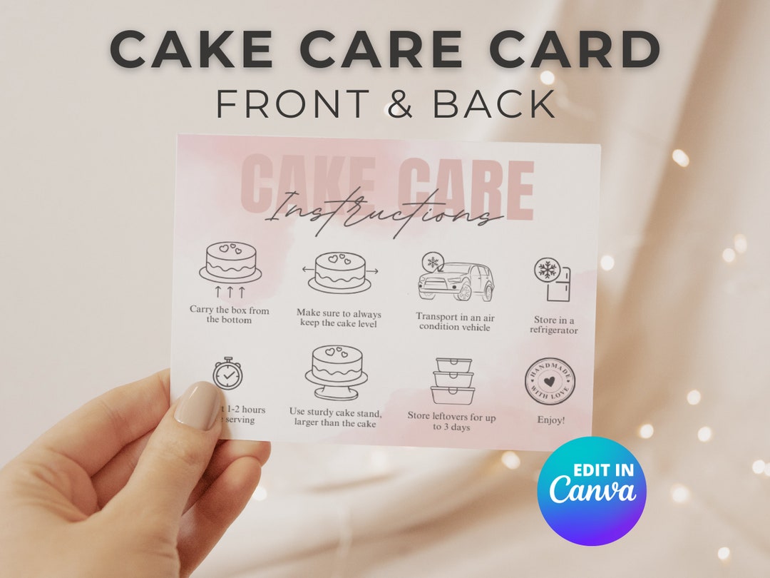 Cake Care Card, Bakery Care Instructions; Wedding Cake Printable Care ...
