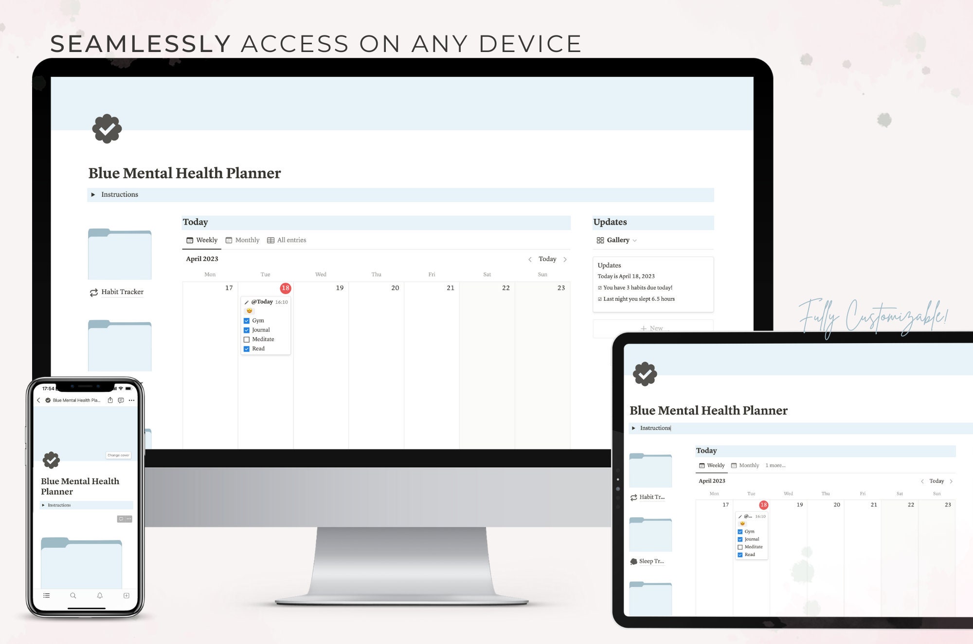 Blue Notion Self Care Template, Notion Daily Journal, Notion Habit ...