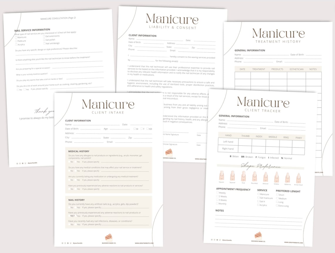 Editable Nail Artist Forms Bundle, Nail Consent Form Template, Nail ...