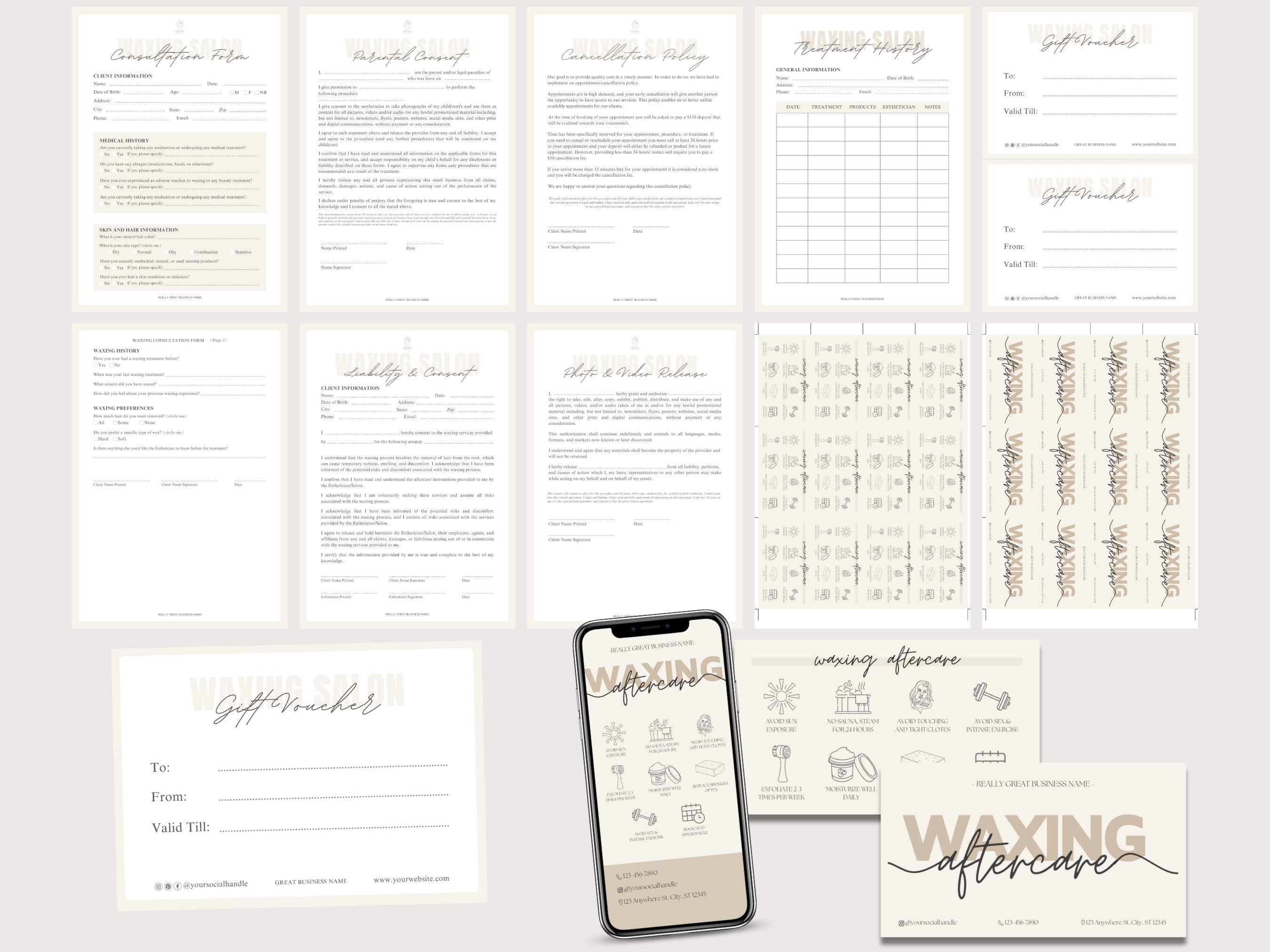 Printable Esthetician Forms Bundle, Editable Waxing Consent Form ...