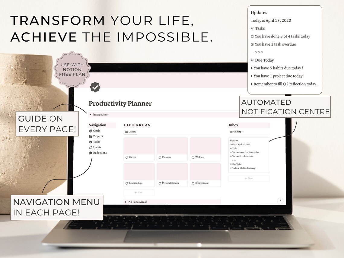 Pink Notion Template Productivity Planner, Notion Goals Planner, Notion ...