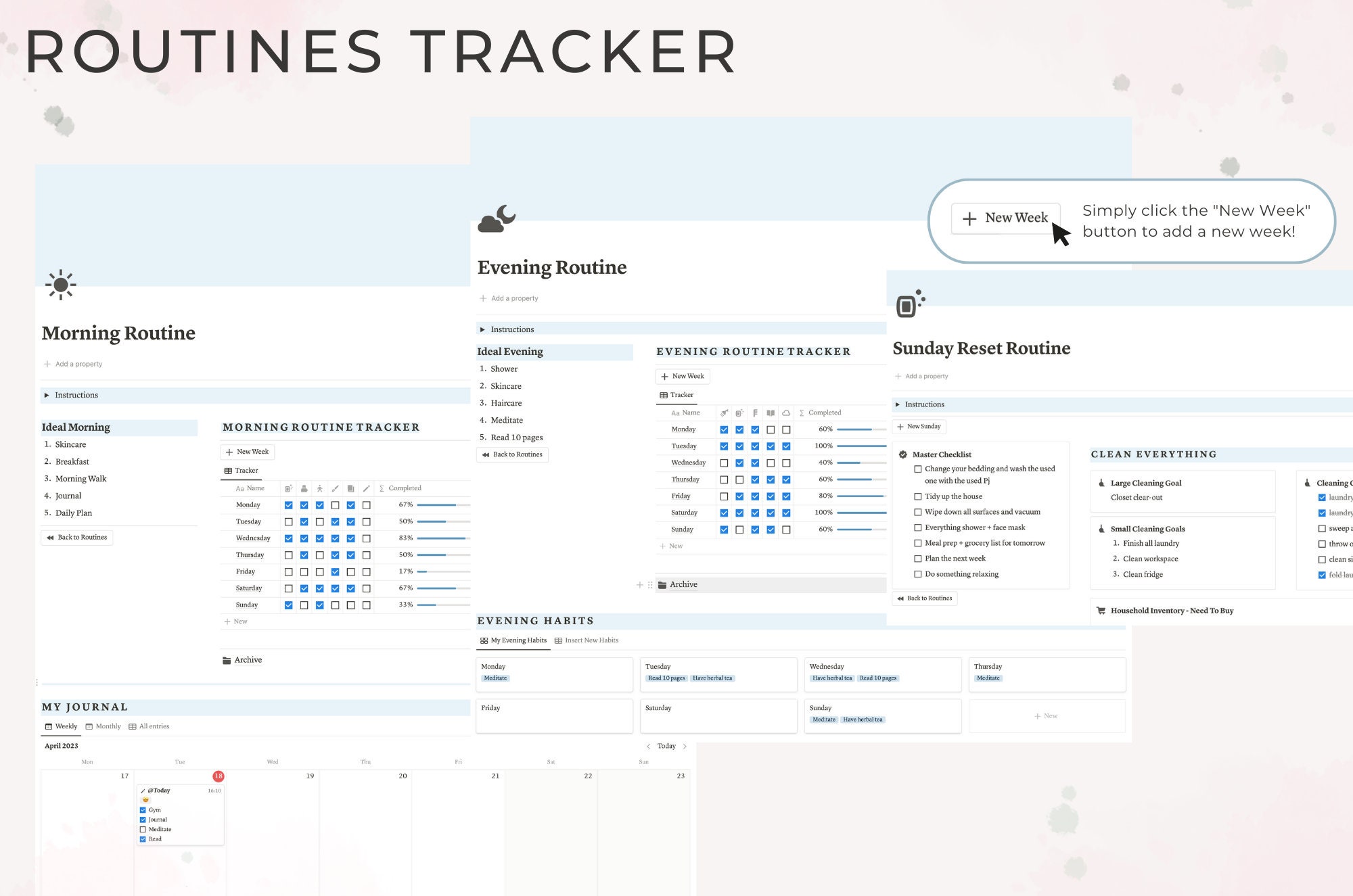 Blue Notion Self Care Template, Notion Daily Journal, Notion Habit ...