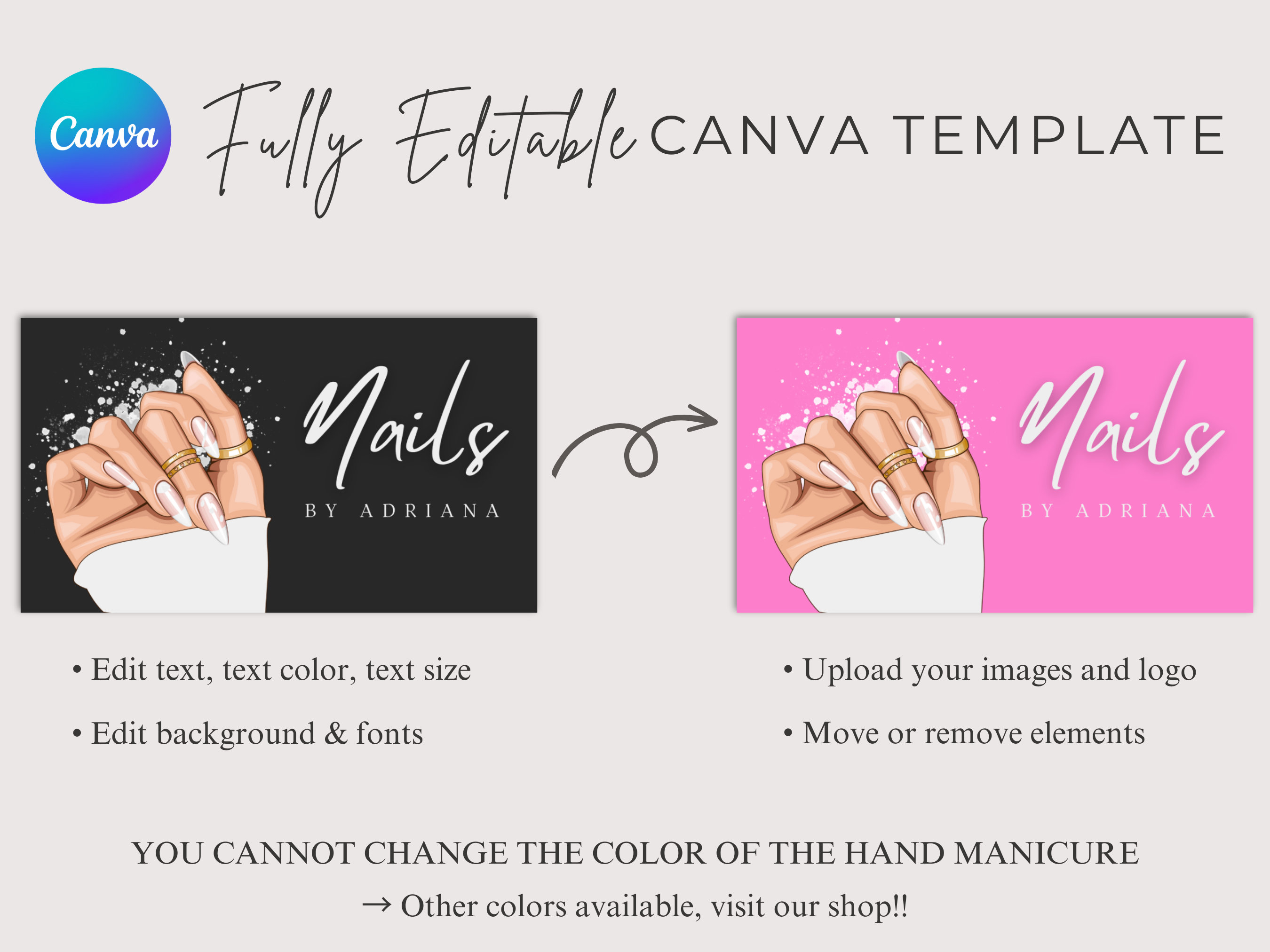 Editable Modern Business Card for Nail Tech, Nail Artist Calling Card ...