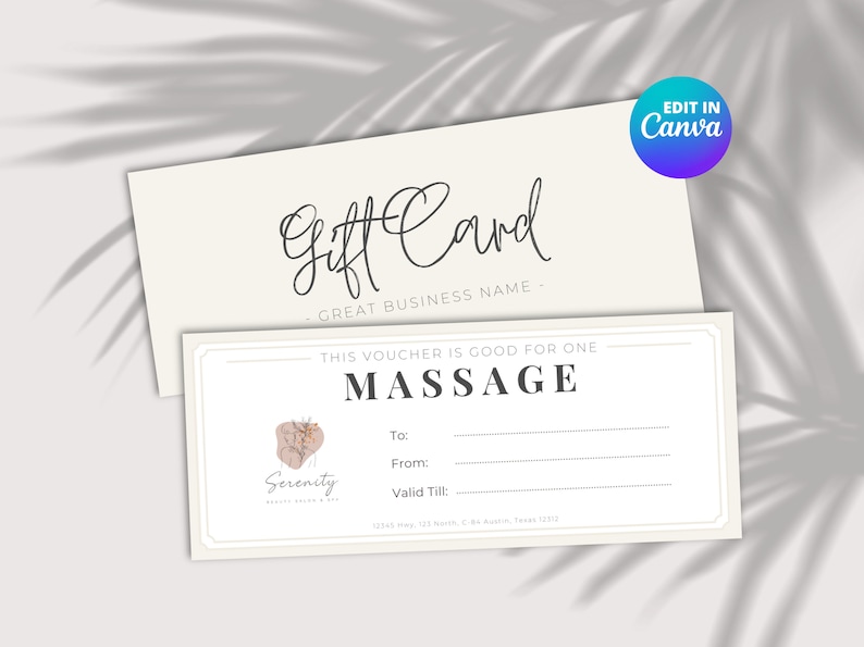 Editable Massage T Certificate Template Massage Therapist T Voucher Printable Beauty Spa