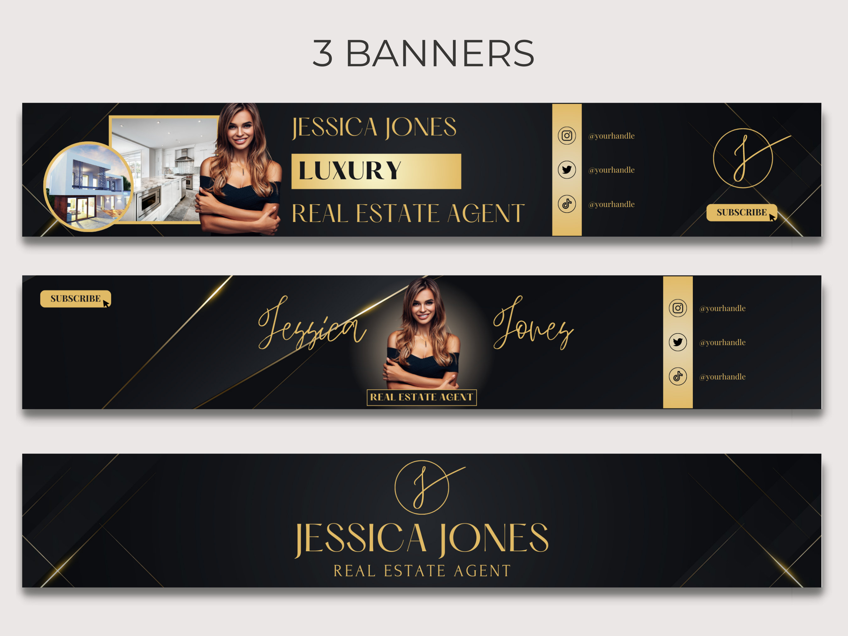 Black and Gold Realtor Youtube Branding Kit, Real Estate Agent Banner ...